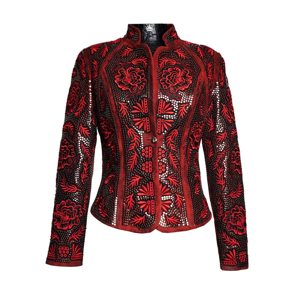 Red Embroidered Floral Jacket – Exclusivos Baez